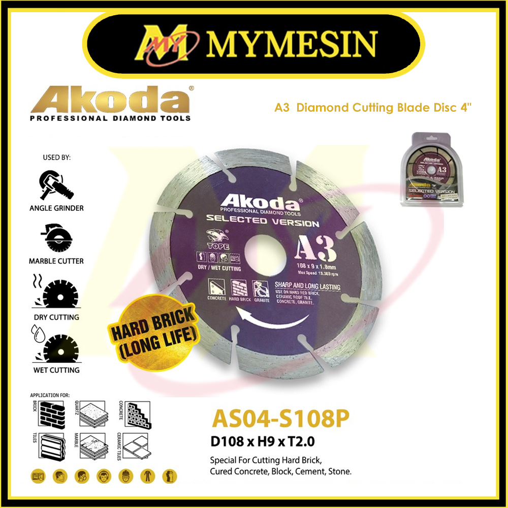 MY Akoda AS04-S108P Diamond Cutting Blade Disc 4" Dry For Cutting Hard ...