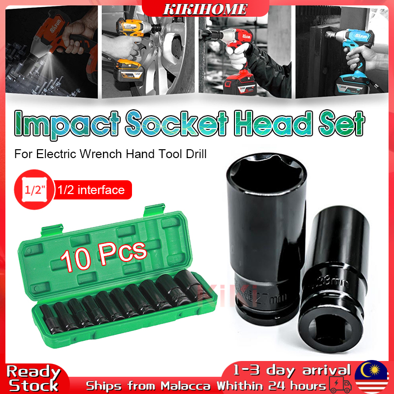 10PCS 1/2 Inch Long Impact Socket Set Black Deep Box Set Tool Set ...