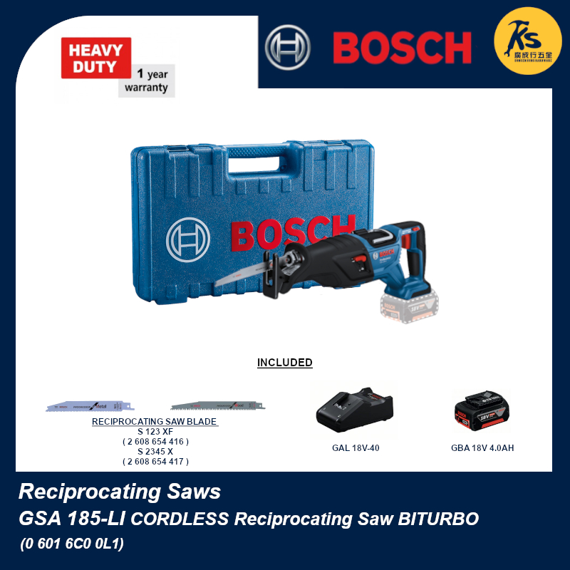 BOSCH 18V GSA 185-LI Cordless Reciprocating Saw BITURBO ( 0 601 6C0 0L1 ...