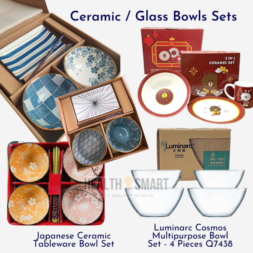 Luminarc Salad Bowl 4pc Set / Mangkuk Kaca / Mixing Bowl / Japanese ...