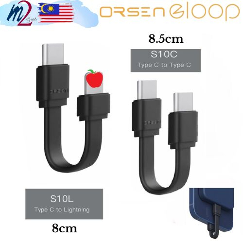 Eloop S10L S10C Kabel Pendek Mudah Alih 2.4A Jenis-C ke L 80mm 3A Jenis-C ke Jenis-C 85mm ...