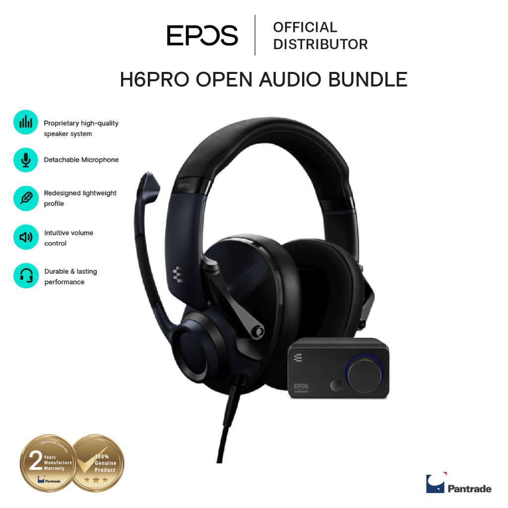 EPOS H6PRO Audio Bundle Open Acoustic Wired Gaming Headset with ...