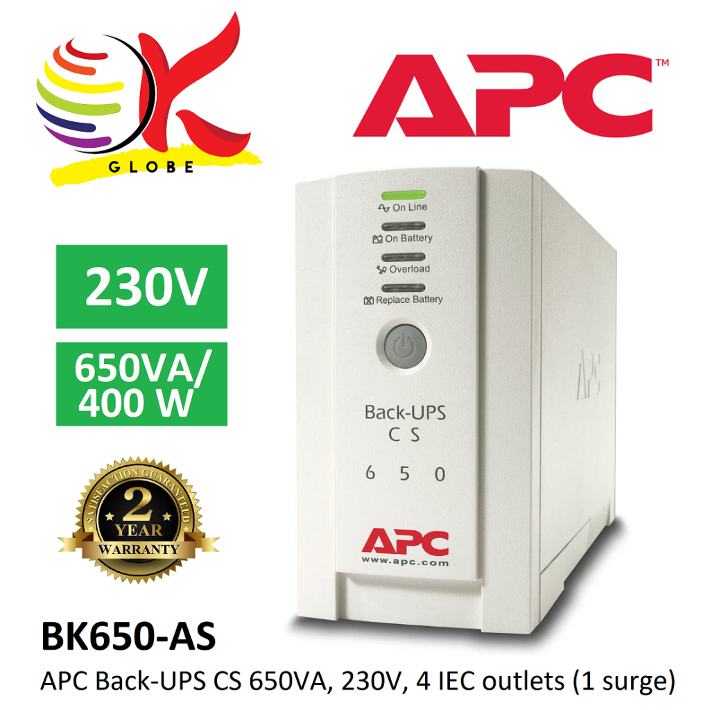 APC UPS BK650-AS 650VA, 400W, 230V BACK-UPS AVR WITH BATTERY BACKUP ...