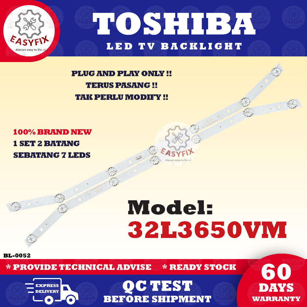 32L3650VM TOSHIBA 32 INCH LED TV BACKLIGHT ( LAMPU TV ) 32L3650 ...