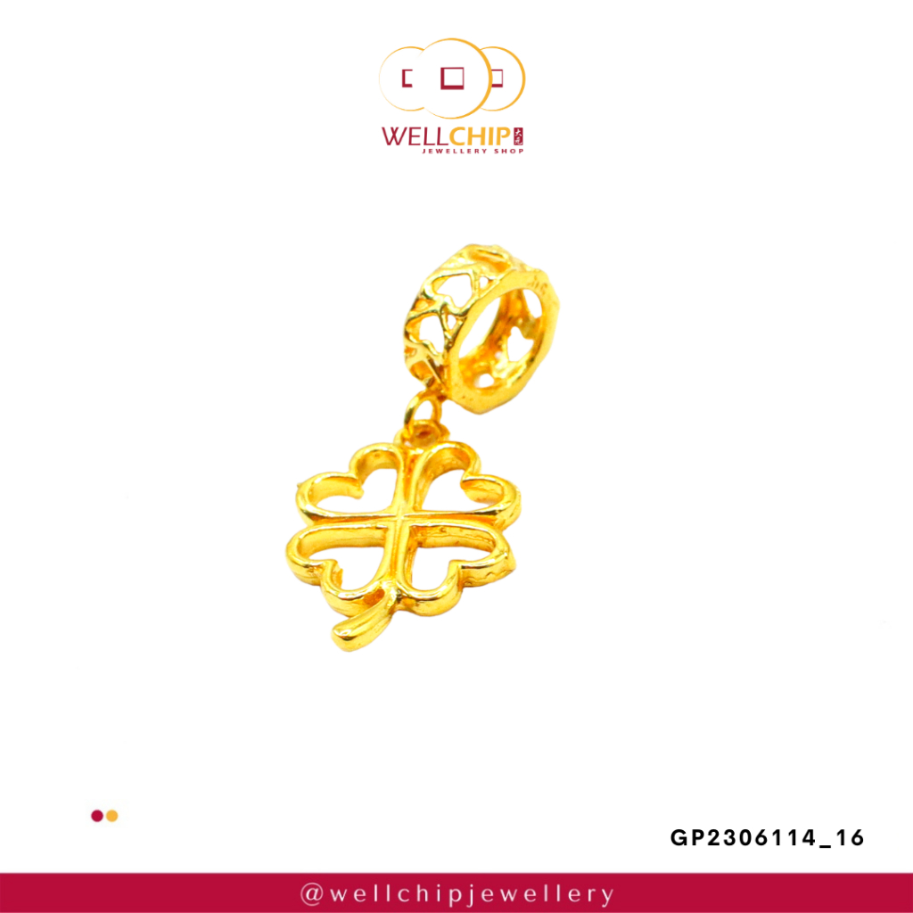 Loket Emas 916 Daun Semanggi Empat | Lucky Clover 916 Gold Pendant ...