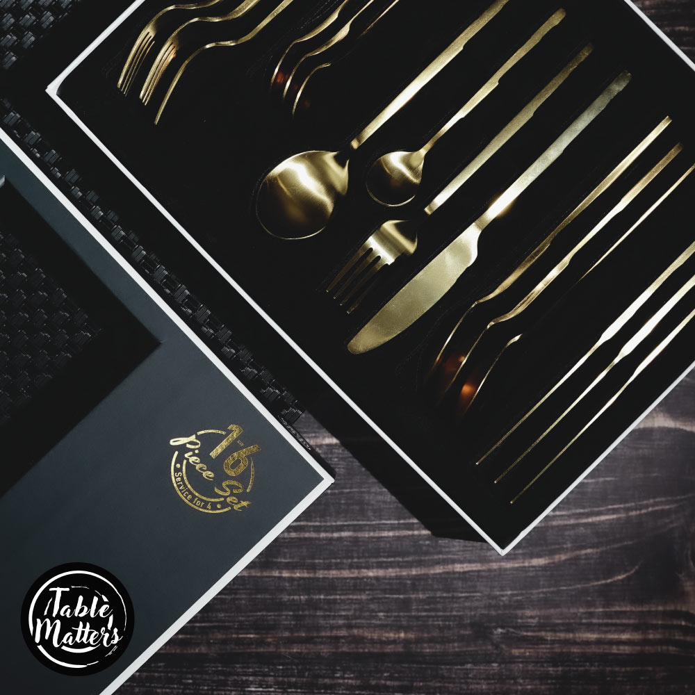 Table Matters - Cubic 16PCS Stainless Steel Cutlery Set - Matt Gold ...