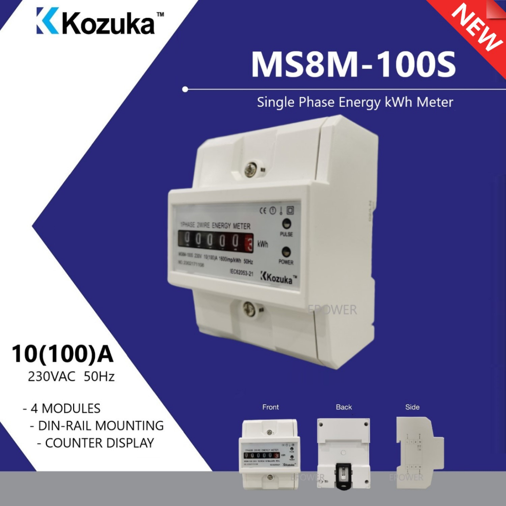 NEW ARRIVAL KOZUKA SINGLE PHASE 100A DIN RAIL TYPE ANALOG ENERGY Kwh ...