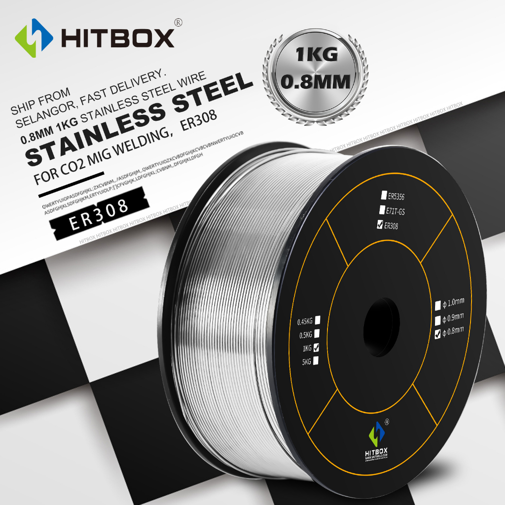 HITBOX MIG Wire Stainless Steel Coil 0.8MM X 1KG (SUITABLE FOR ALL MIG MODEL) ER308 ER 308 GAS ...