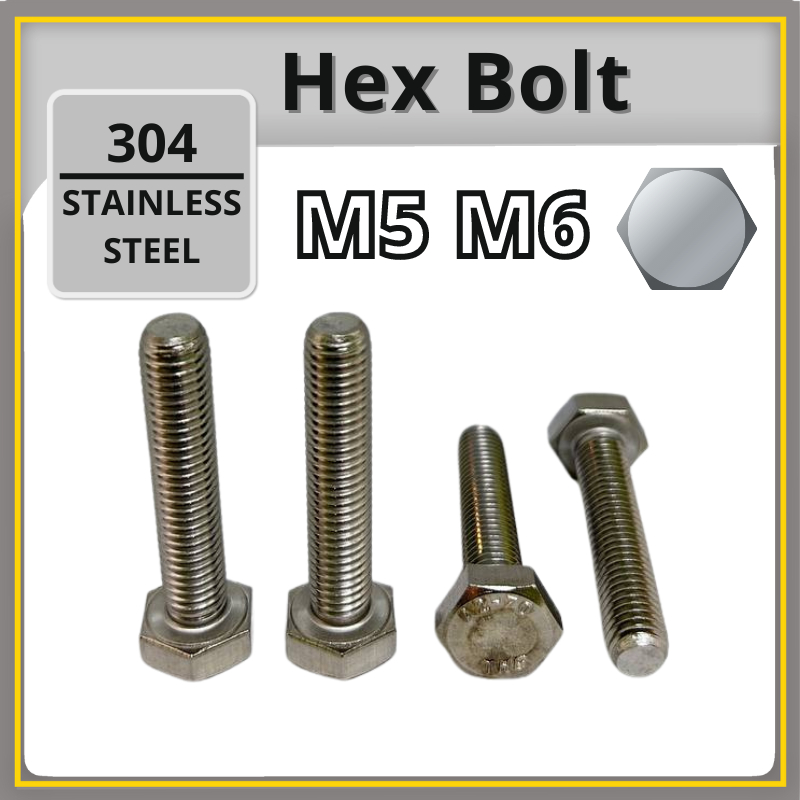 M5 M6 Hex Bolt DIN933 | SUS 304 Stainless Steel Grade A2-70 | Full ...