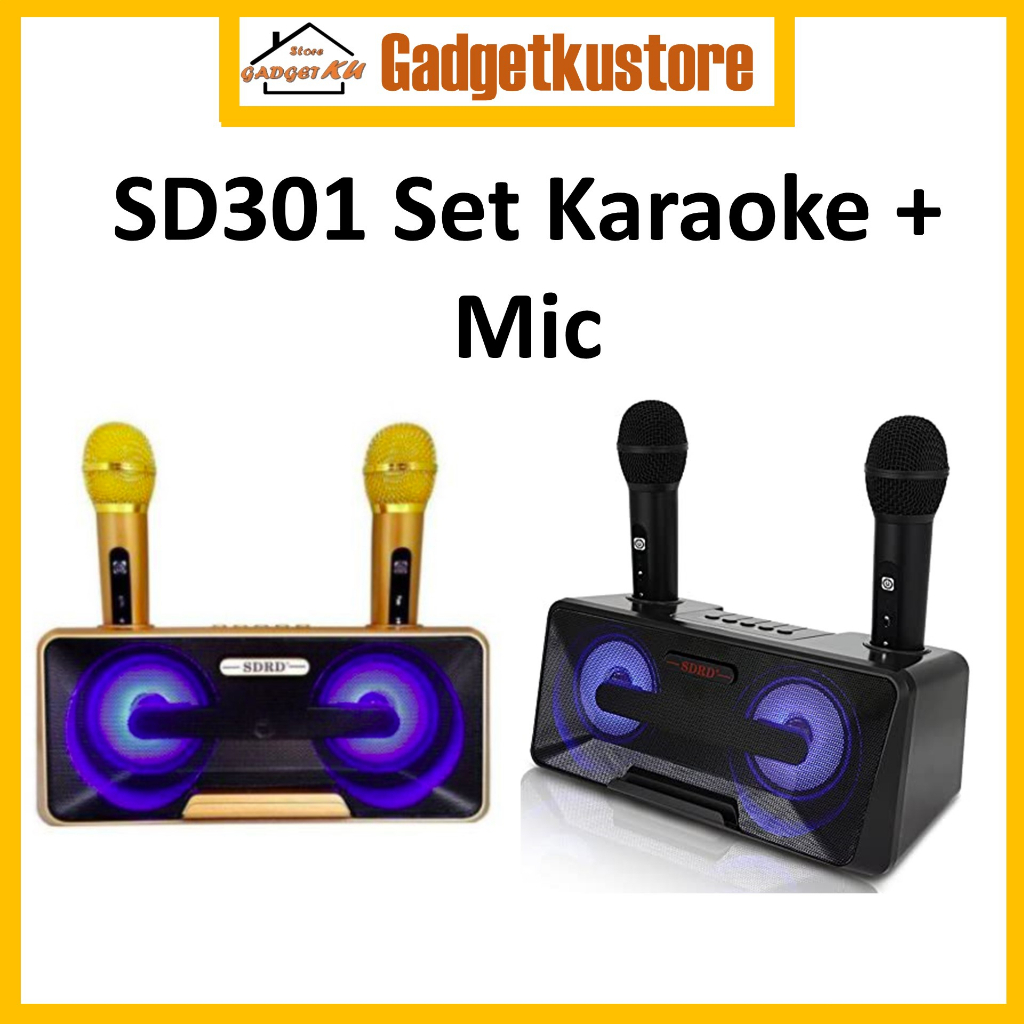 SDRD SD301S SD-301S Karaoke Set Dual Microphone 2 Mic Wireless Portable 3D Bluetooth Speaker ...