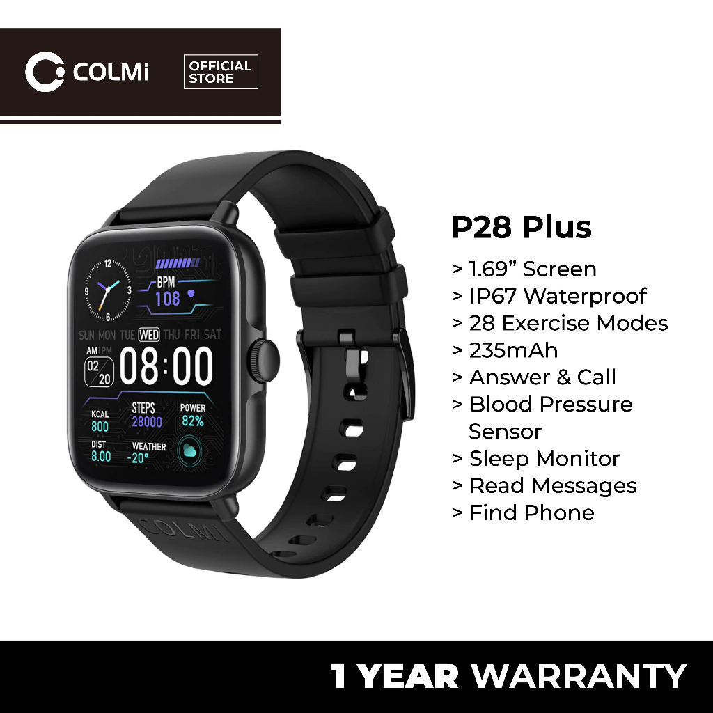 Colmi P28 Plus Smart Watch 1.69" Screen Answer Calls Read Messages 24/7 ...