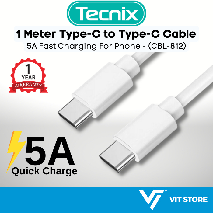 TECNIX 5A Quick Charge Type-C to Type-C Cable 1 Meter |Fast Charging ...