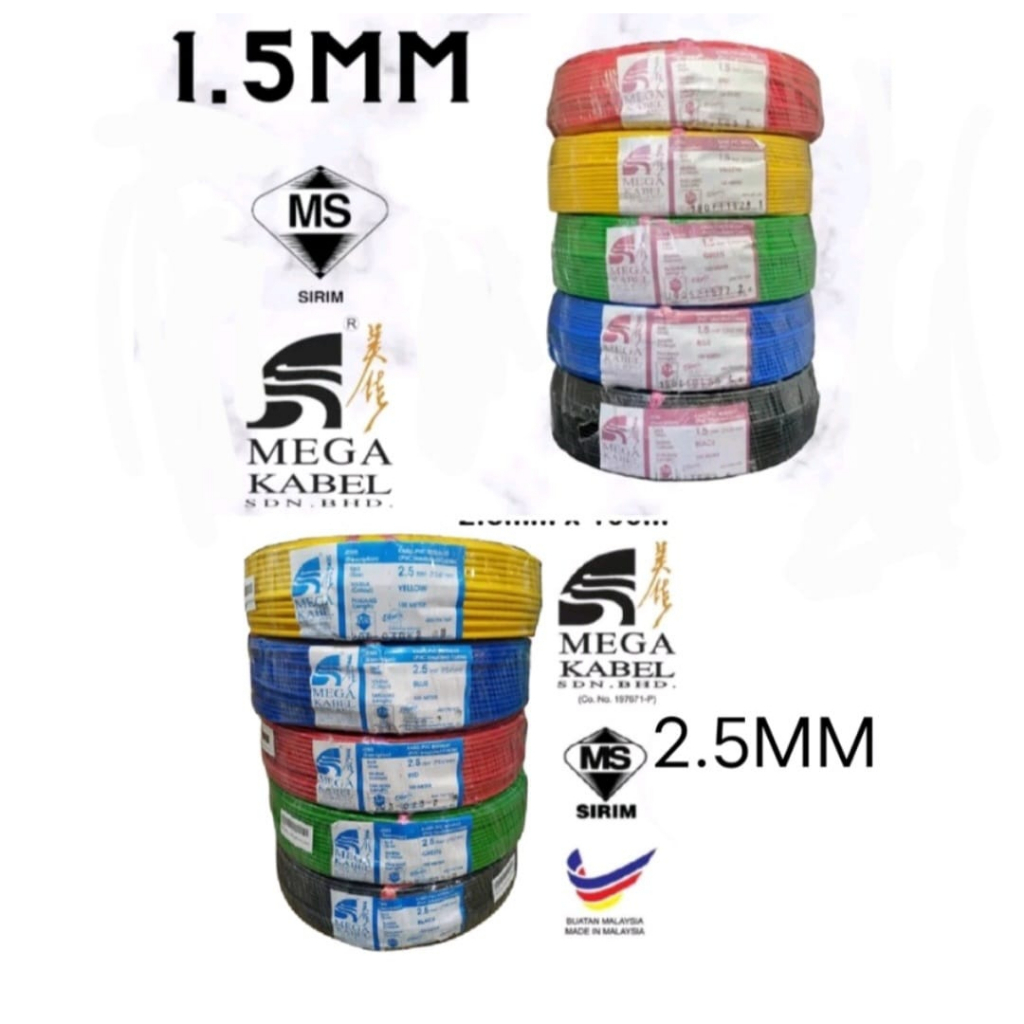 Mega Kabel 1.5mm 2.5mm PVC Insulated Cable (SIRIM Certified) Ready ...