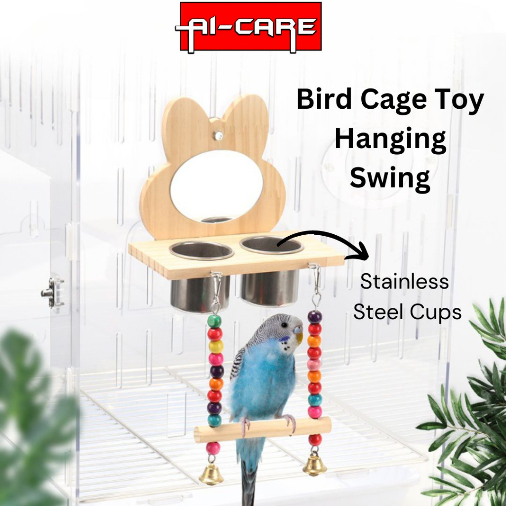 Bird Stand with Mirror Bird Toy Bird Swing Hanging Swing Stainless ...