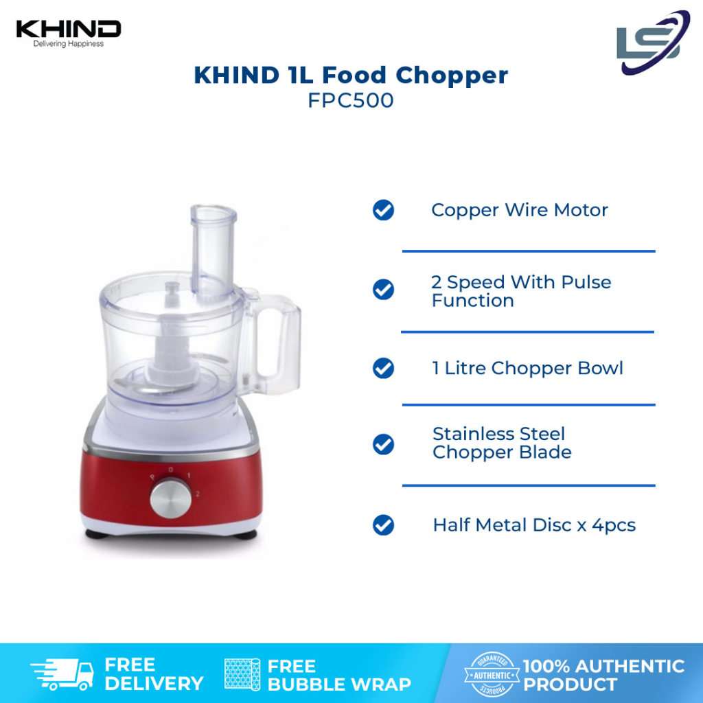 KHIND 1.0L Food Chopper FPC500 | Copper Wire Motor | 2 Speed with Pulse ...