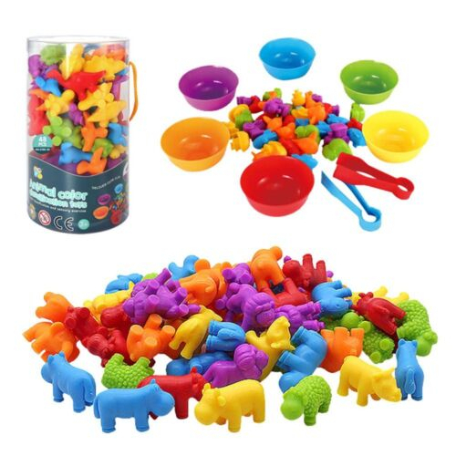Rainbow Counting Soft Rubber Animal with Matching Sorting Bowl/ Sorting ...
