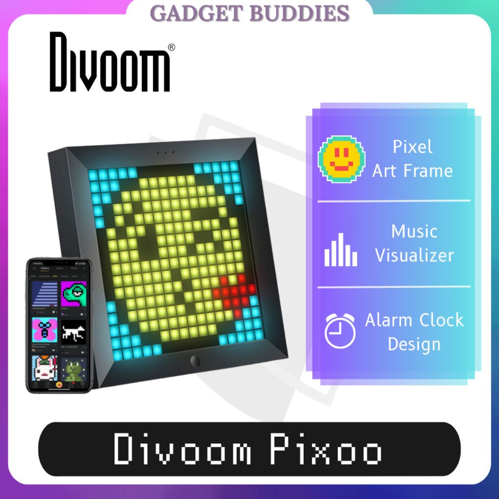 Divoom Pixoo Pixel Art Frame | Lighting Decor | Clock Alarm | Desktop ...