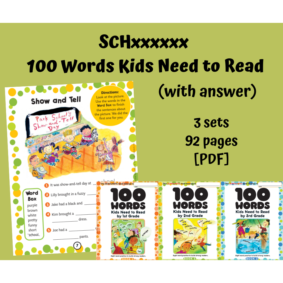 A174 - [PDF] SC 100 words kids need to read 3 sets 92 pages (with ...