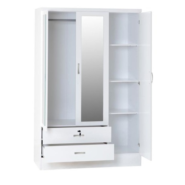 Pure White Ready To Use Almari Baju Wardrobe With Cermin | Shopee Malaysia