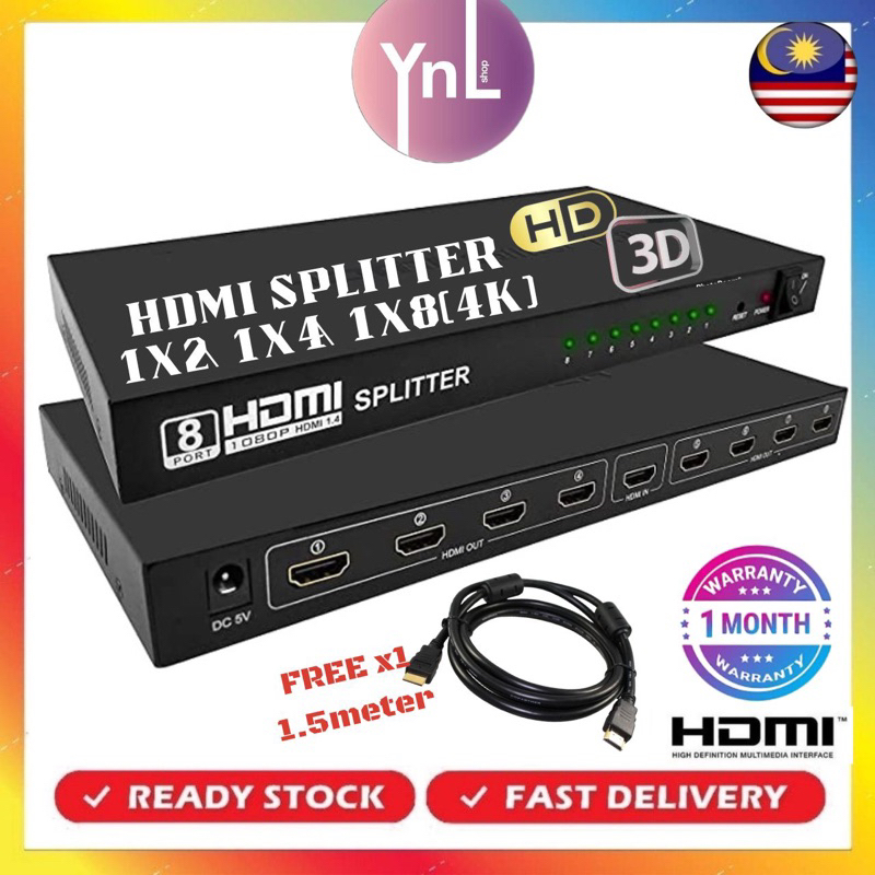 HDTV / HDMI Splitter 1 In 2 /1 In 4 / 1 In 8 Out with Powered Signal ...