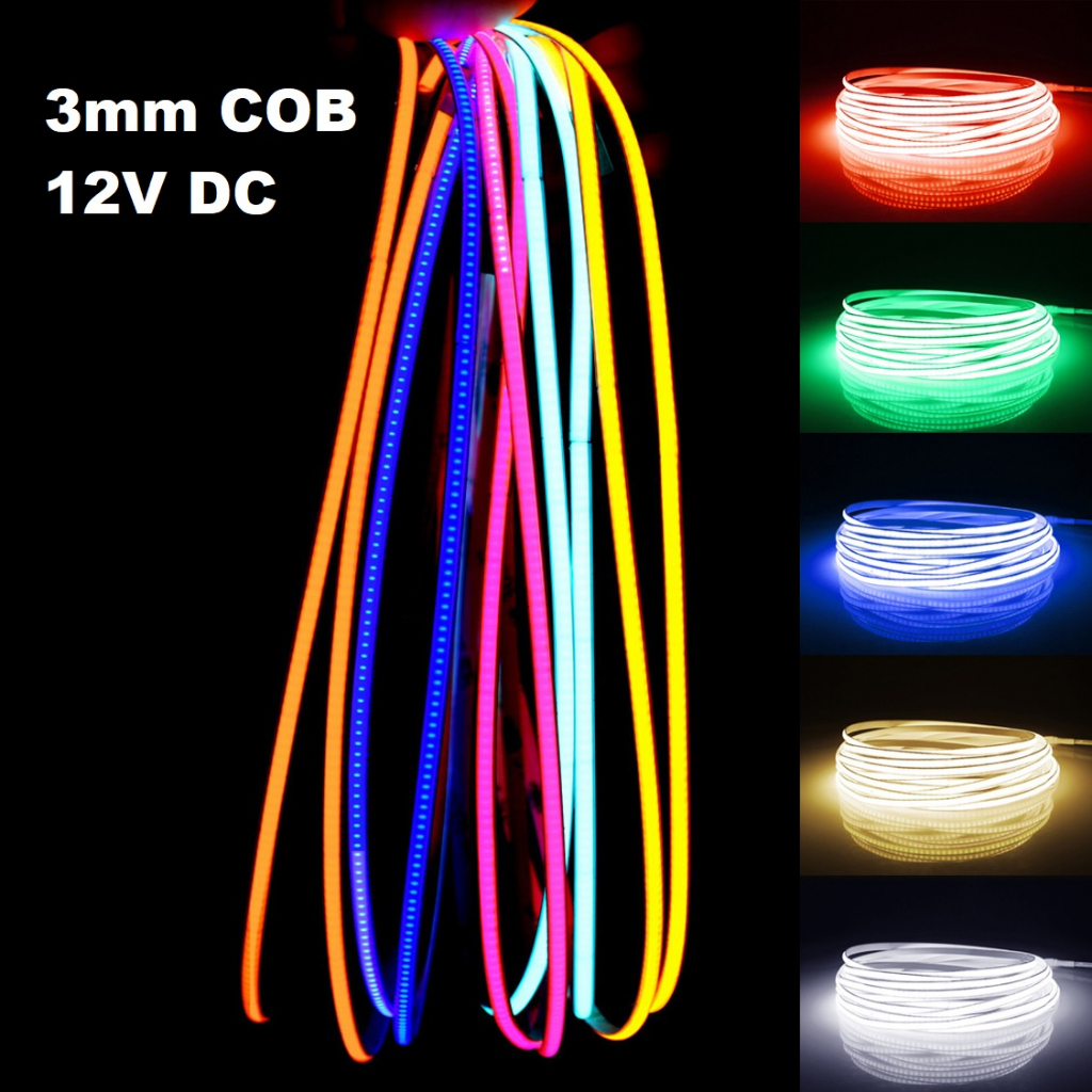 High-Density 12V COB LED Strip 3mm Width (Red, Pink, Golden Yellow ...