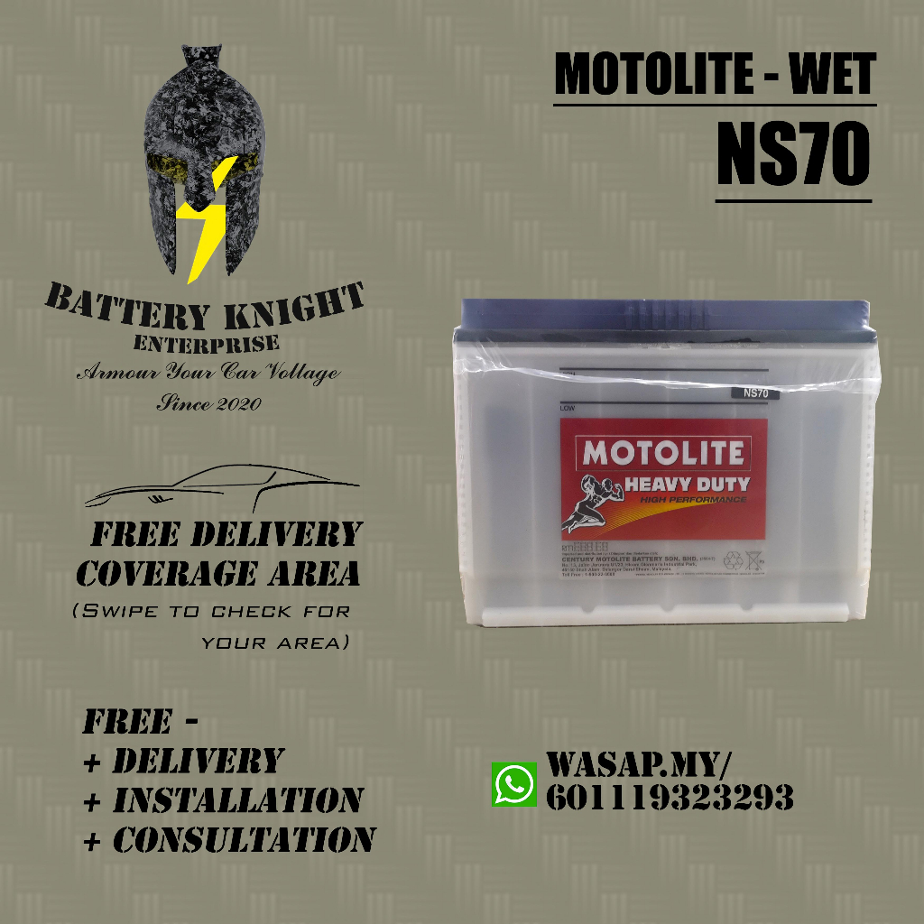 NS70 NS70L Motolite Wet Bateri Kereta Car Battery for Honda, Hyundai ...