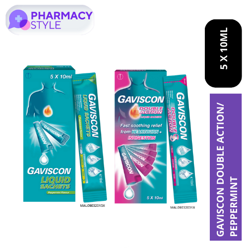 GAVISCON ORIGINAL LIQUID AND DOUBLE ACTION SACHETS (PEPPERMINT) 10ML x ...