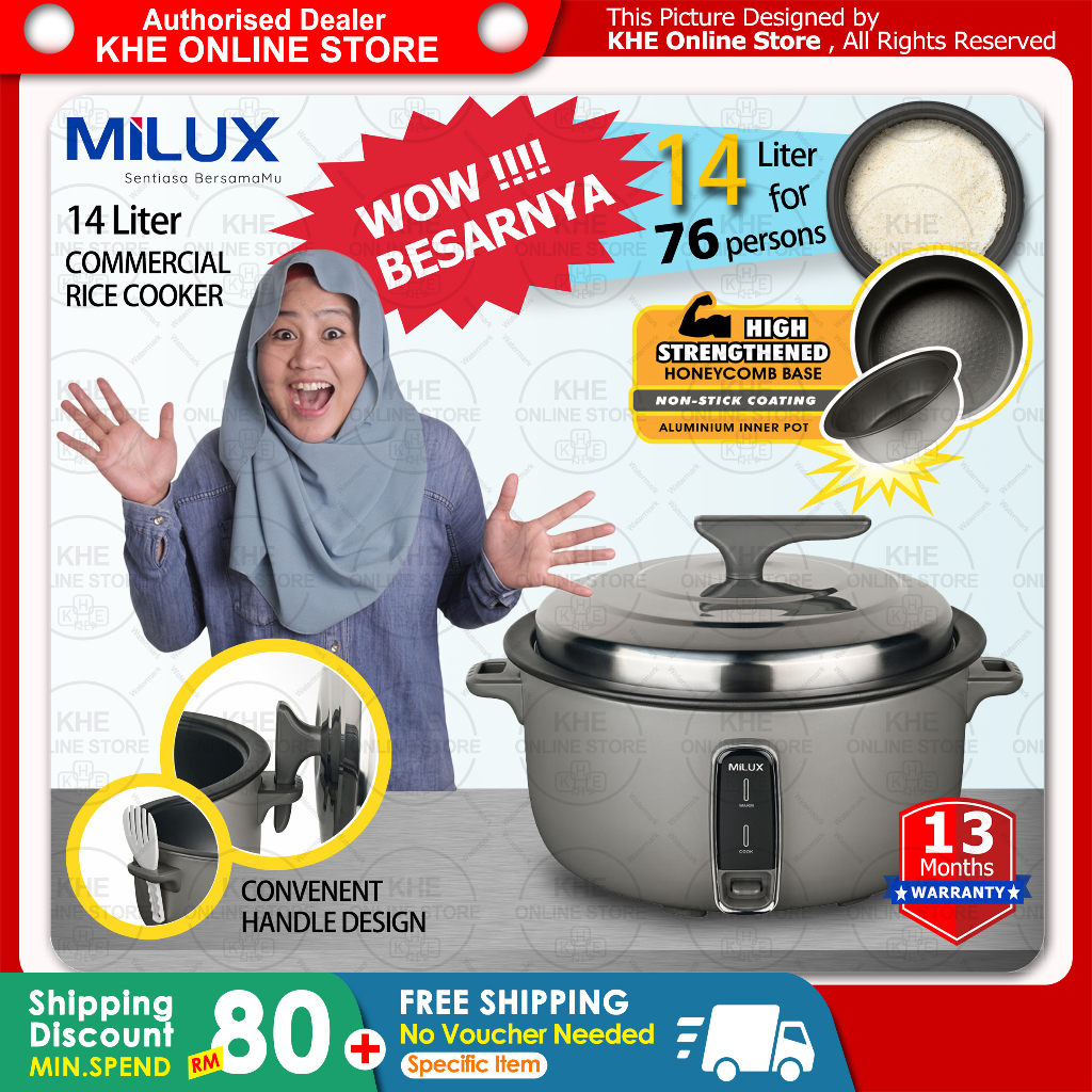Milux 14L (76 persons) Commercial Rice Cooker Periuk Nasi Elektrik Saiz ...