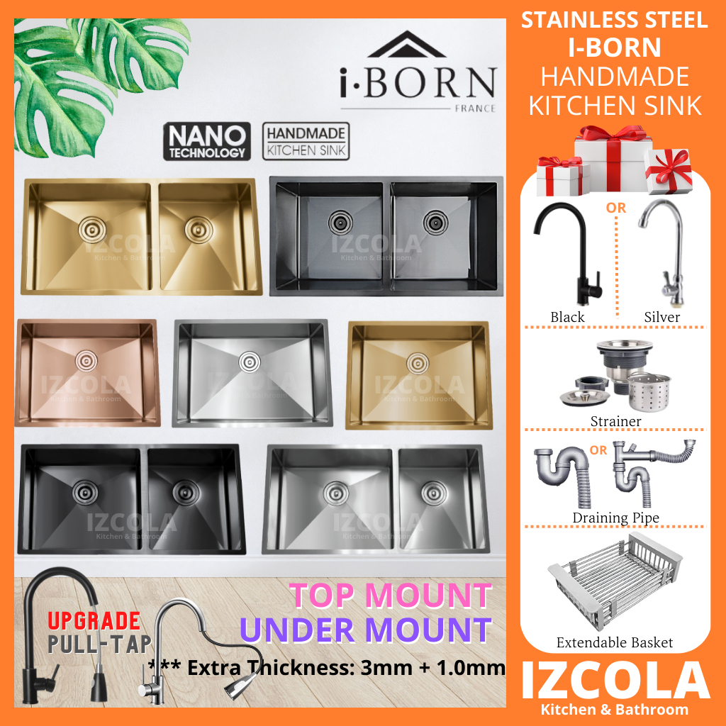 IBORN SINK NANO [FREE Tap /4 gift]100% Stainless Steel Handmade ...