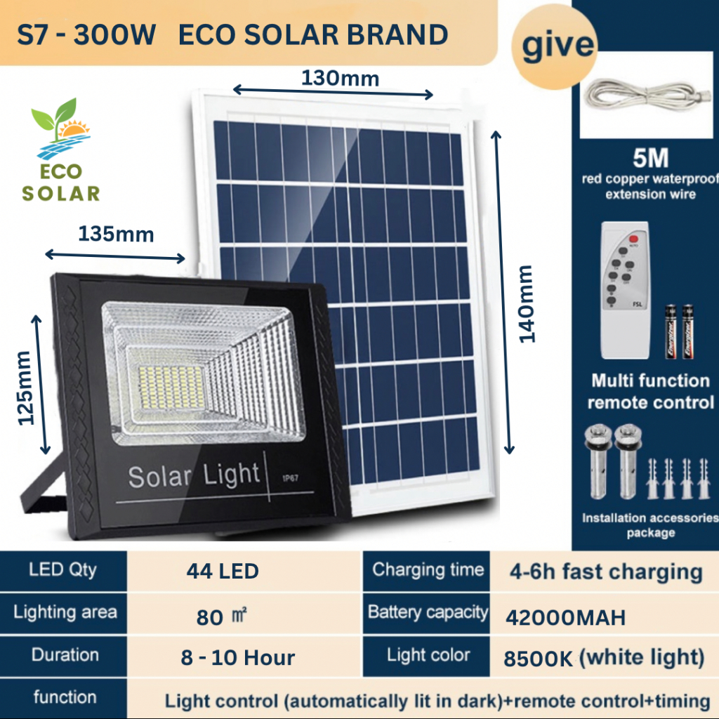 【ECO SOLAR S7 】Solar Light outdoor lighting 1200W Solar Spotlight Lampu ...