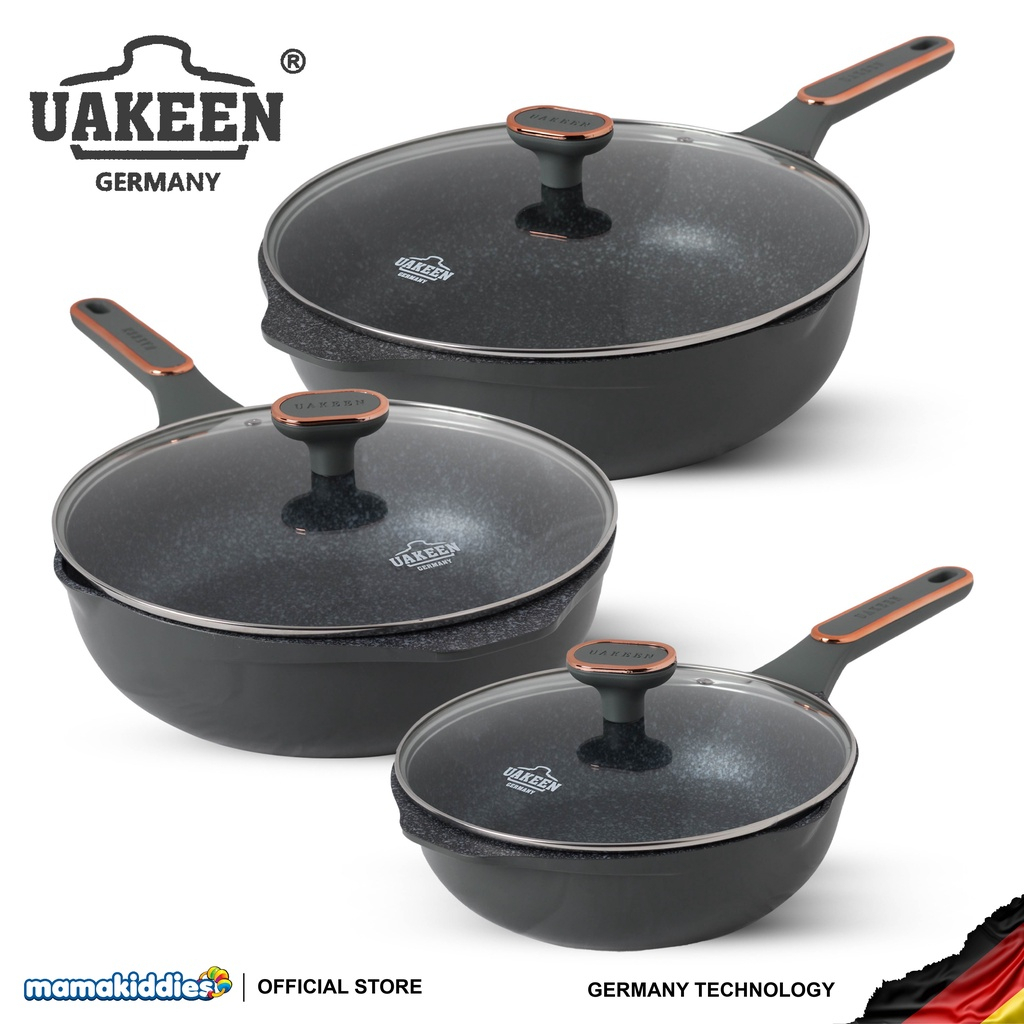 (MINOR DEFECT) Uakeen Original 20-32Cm Deep Frying Pan Granite Non-Stick Coating Frypan Cookware ...