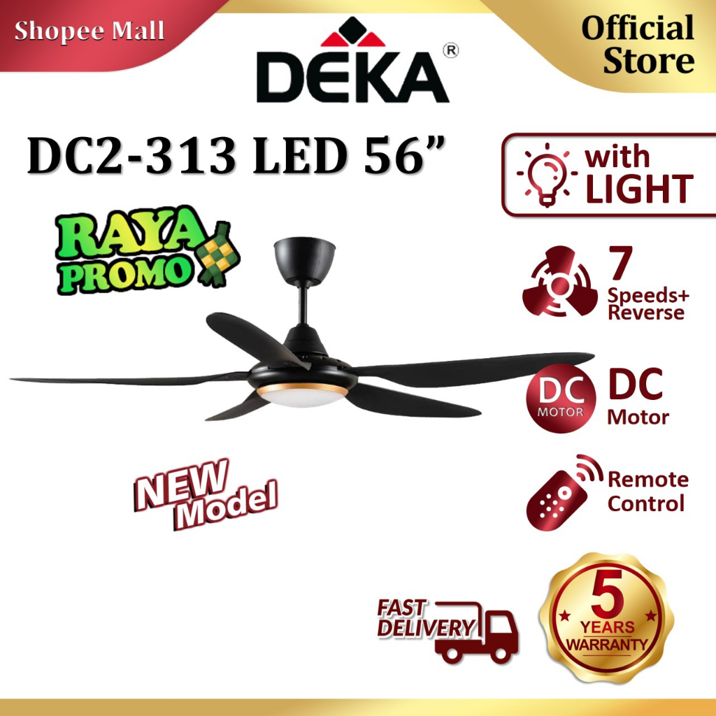 DEKA DC2-313L 56" 5 Blades DC Motor with 7 Speeds Remote Control ...