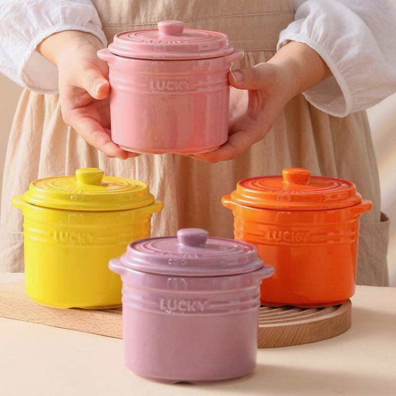 Ceramic Stewed Gu Stewed Pot for Single Use Soup with Double Lids ...