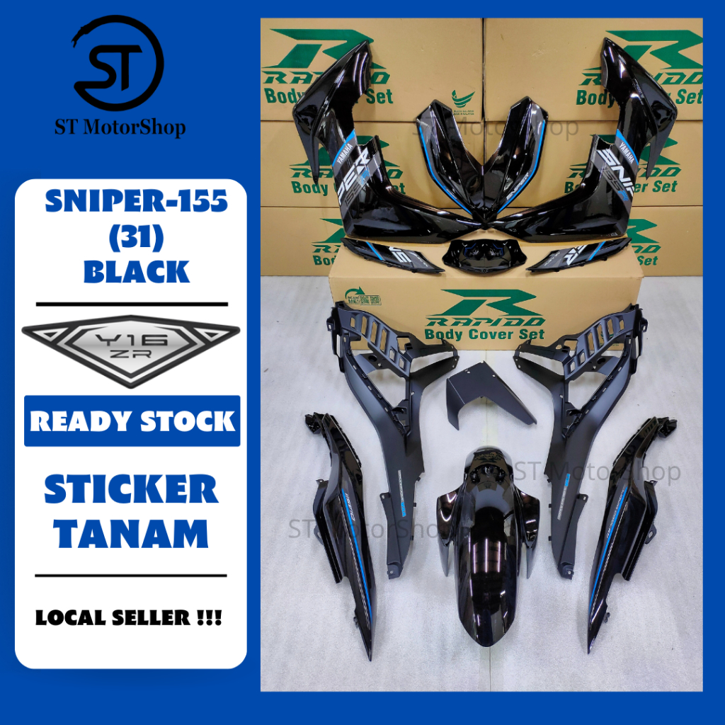 YAMAHA Y16 Y16ZR SNIPER-155 (31) BLACK COVER SET (STICKER TANAM) RAPIDO ...