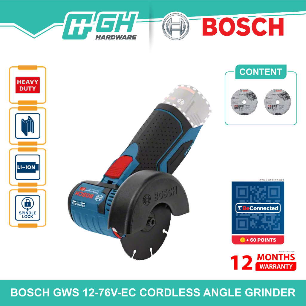 [ GH HARDWARE ] BOSCH GWS 12V 76 (Solo) Cordless Angle Grinder ...