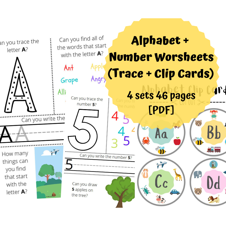 A197 - [PDF] Alphabet + Number Worksheets + clip cards 4 sets 46 pages ...