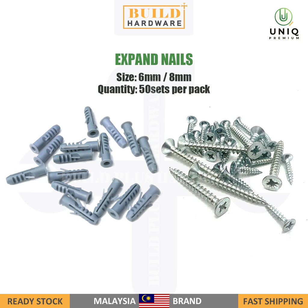 UNIQ PREMIUM 6mm/8mm Expand Nails Screw Drywall Chipboard Prozidriz ...