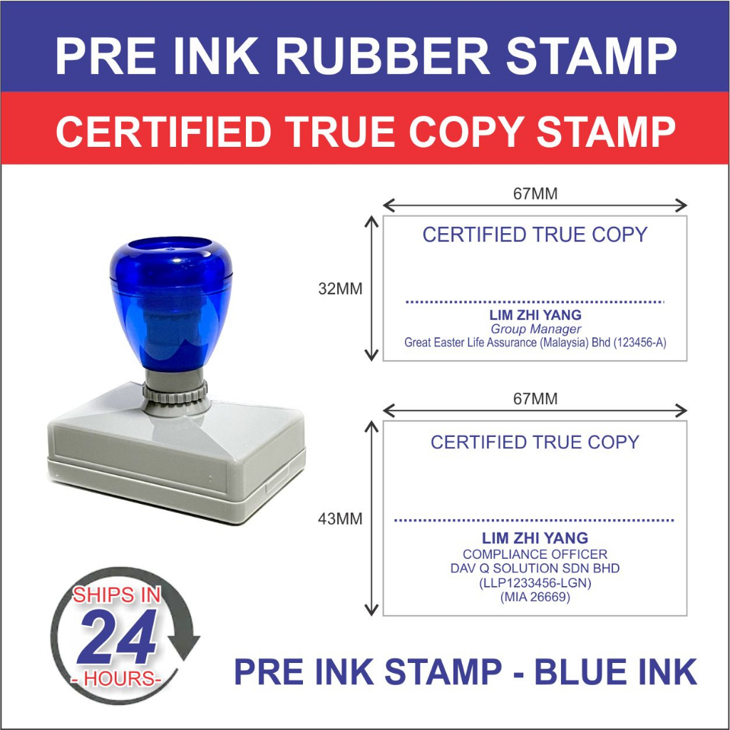 Rubber Stamp / Self Ink Rubber Stamp / Pre Ink Rubber Stamp / CERTIFIED TRUE COPY / SALINAN ...