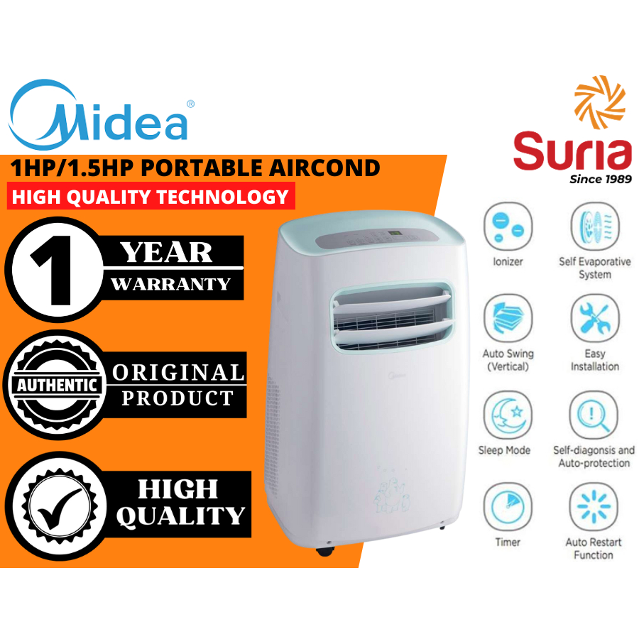 (Free Delivery Penang,Kedah & Perlis)Midea 1HP/1.5HP Portable Air Conditioner MPF-09CRN1 MPF ...