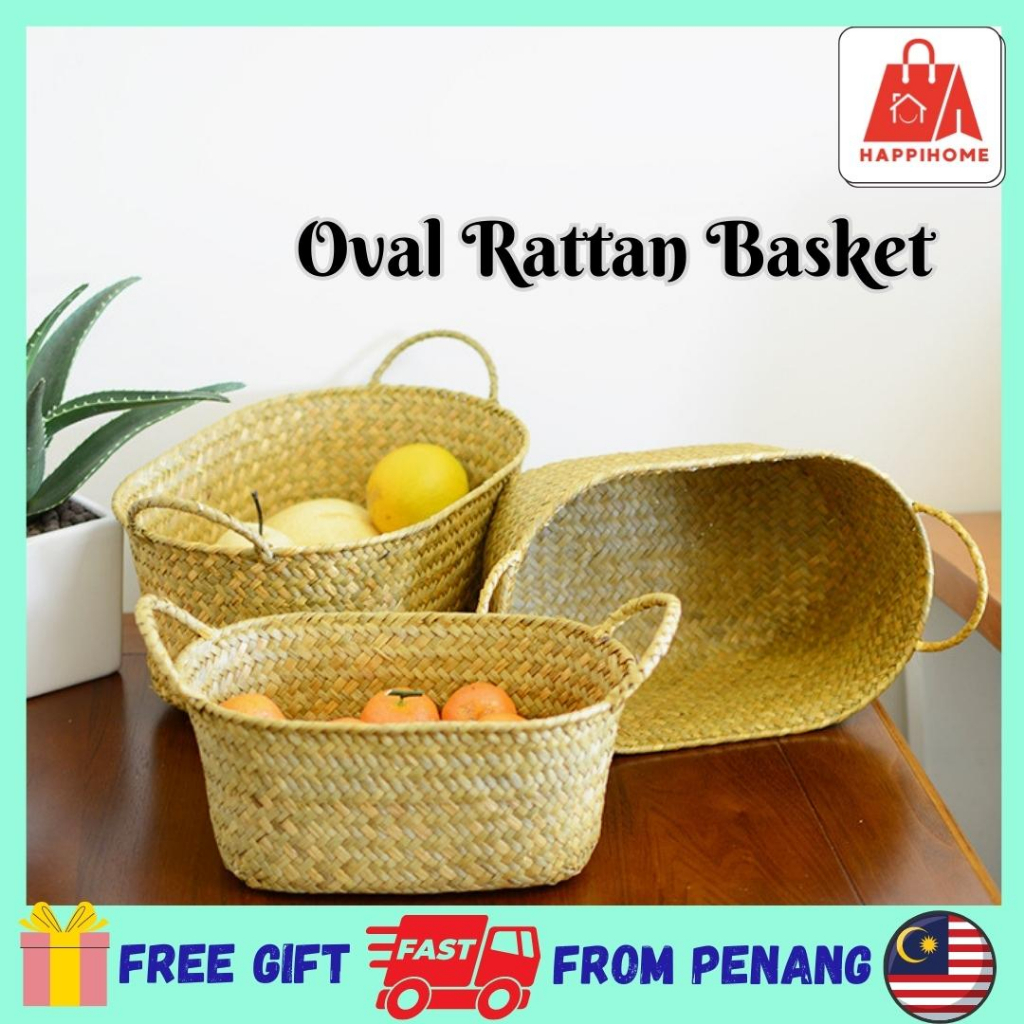 Woven Seagrass Rotan Basket Straw Bread Basket Rattan Bakul Buah Rotan ...