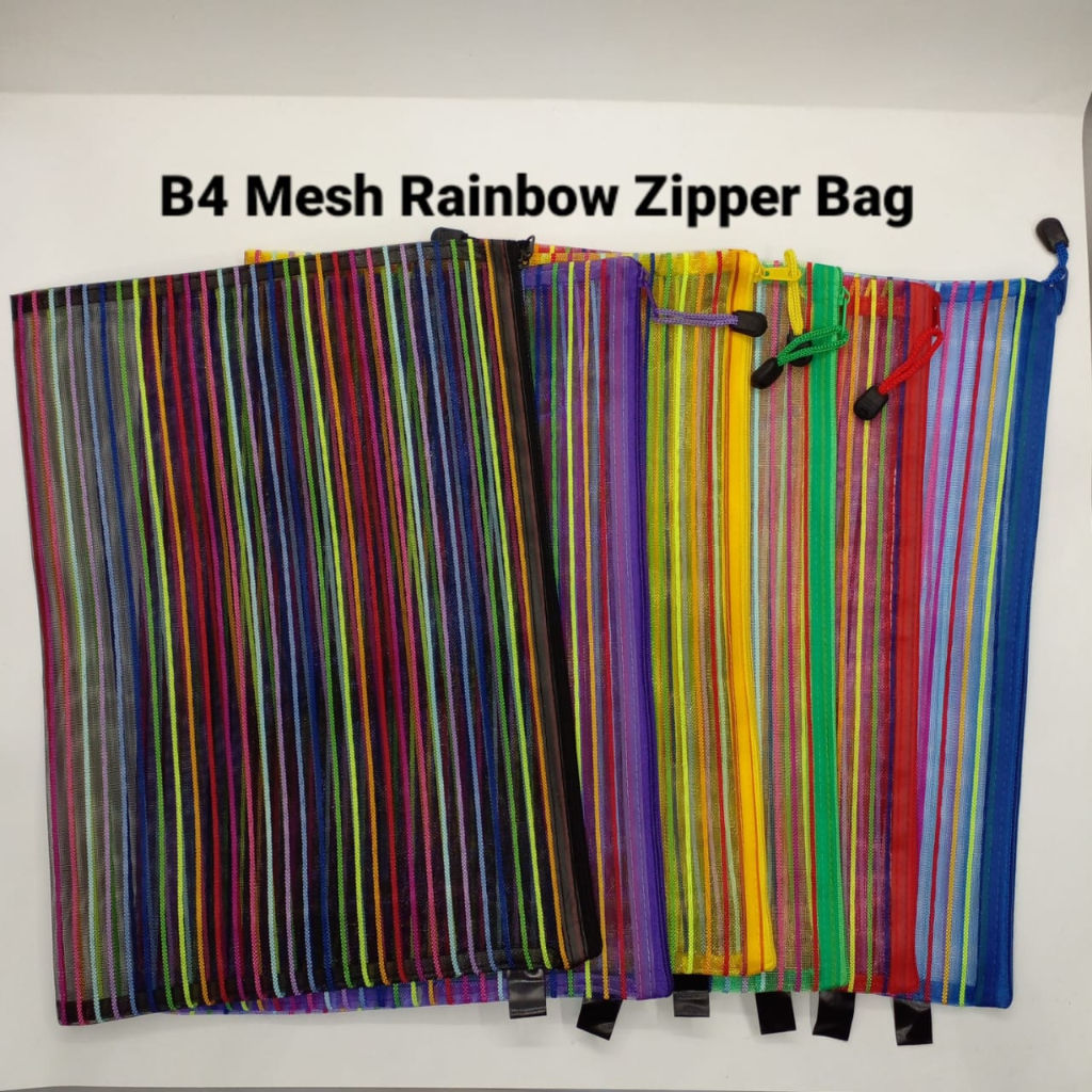 B4 Rainbow Mesh Zipper Bag Transparent Zipper Bag / Document Bag ...