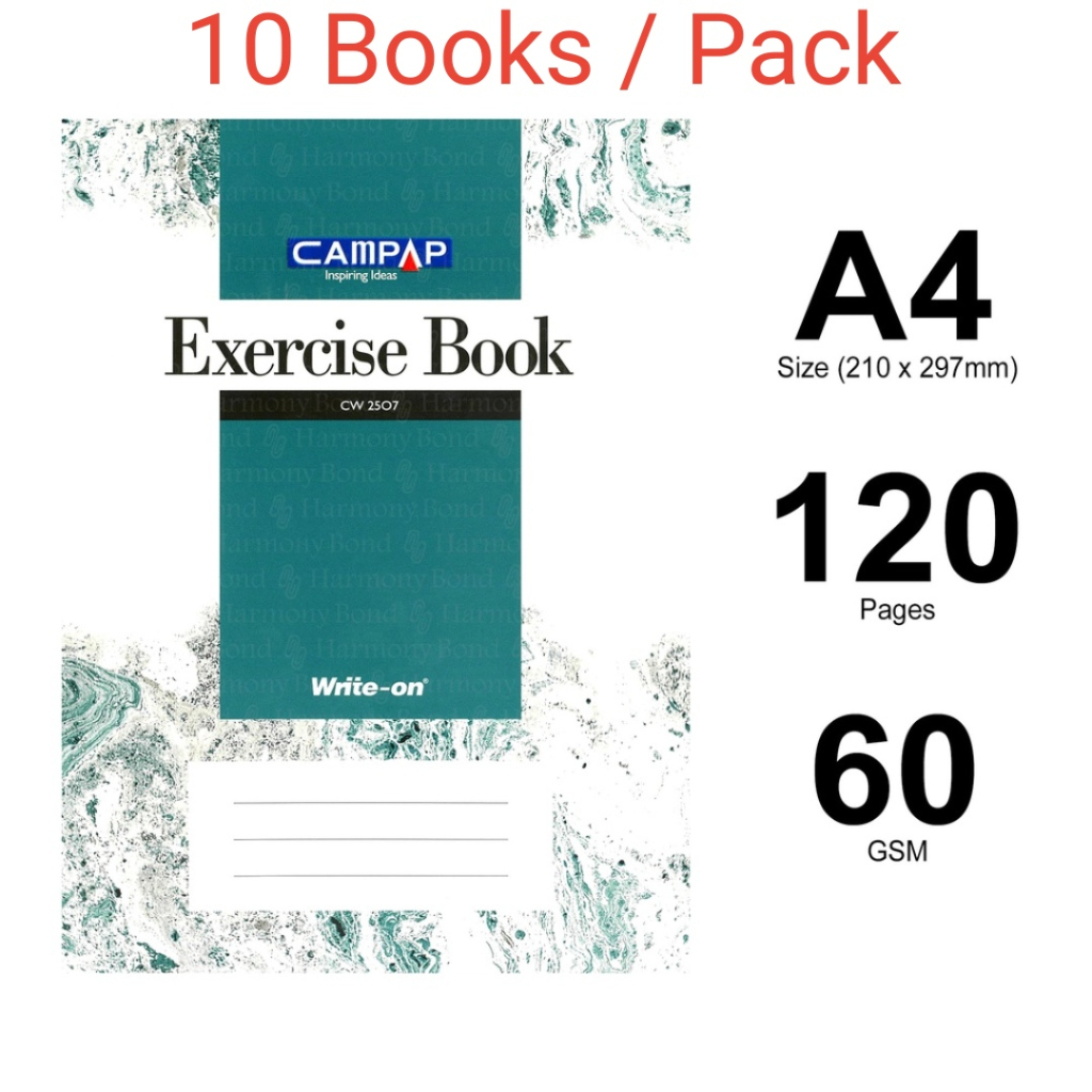 Campap Write On A4 120 Pages Exercise Book( 10 Books/ Pack) | Shopee ...