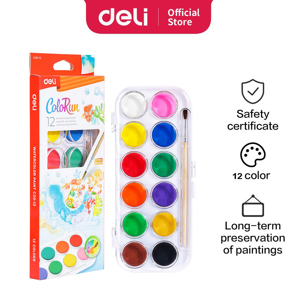 Deli Watercolor Paint EC20 Color Run Series 8 and 12 Colors Painting ...