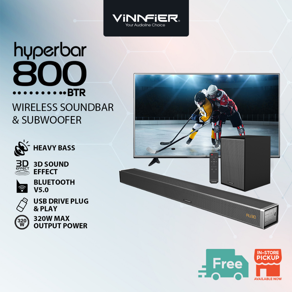 Vinnfier Hyperbar 800 BTR Bluetooth SoundBar with Wireless Subwoofer ...