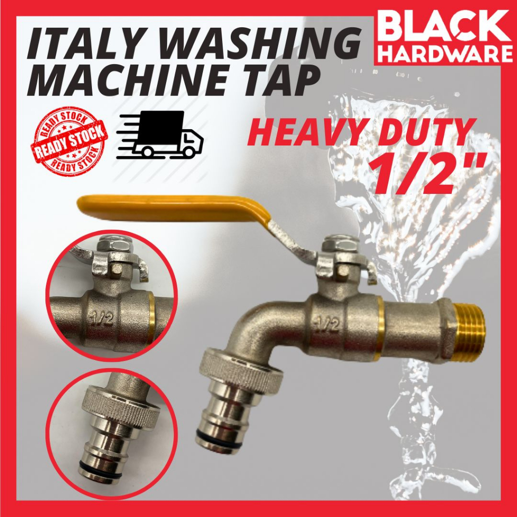 BLACK HARDWARE Washing Machine Stainless Steel Water Tap ITALY Ball ...