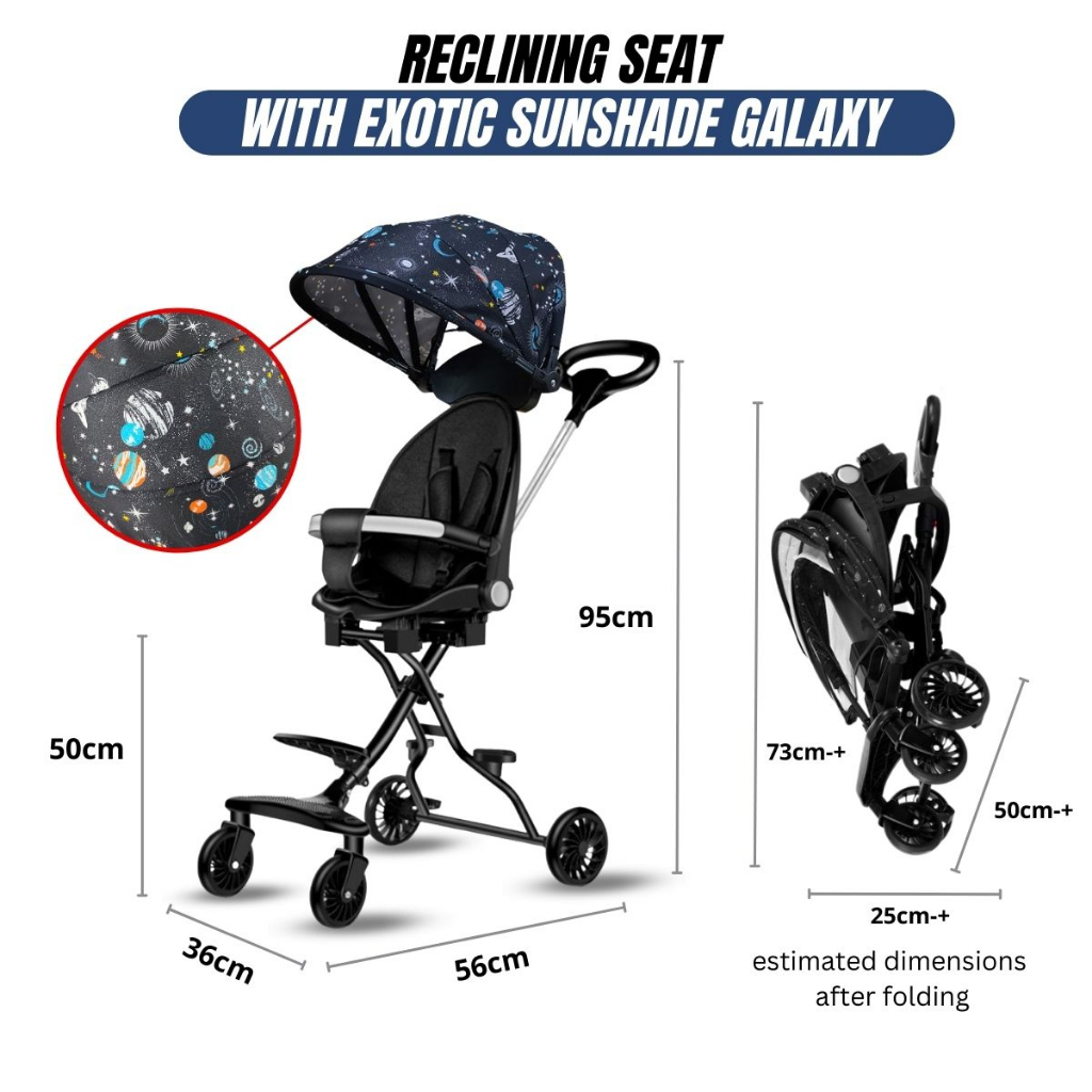 2 Way Foldable Baby Stroller 4 Wheels with Sunshade Kids Stroller Magic ...