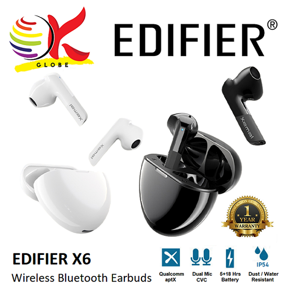 EDIFIER X6 BLUETOOTH WIRELESS EARBUDS WITH DUAL MIC CVC, WATER & DUST ...