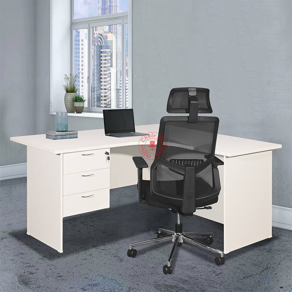 L Shape Table with Fixed Pedestal / Office Desk / Writing Table / Meja ...