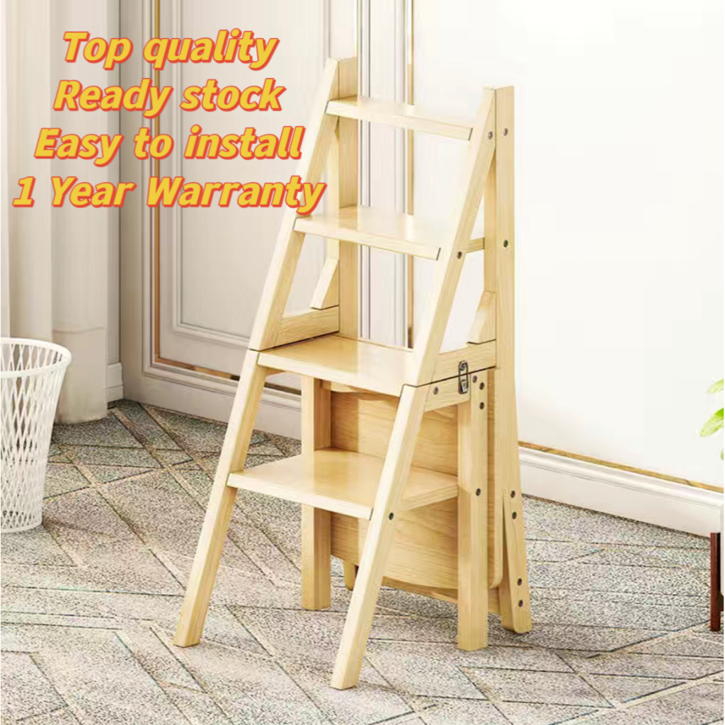 Solid wood ladder household folding ladder chair stool dual-use chair ...