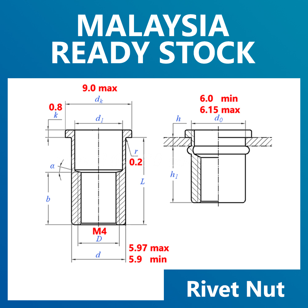 Rivet Nut Flat M3 M4 M5 M6 M8 M10 M12 | 304 Stainless Steel Strong ...
